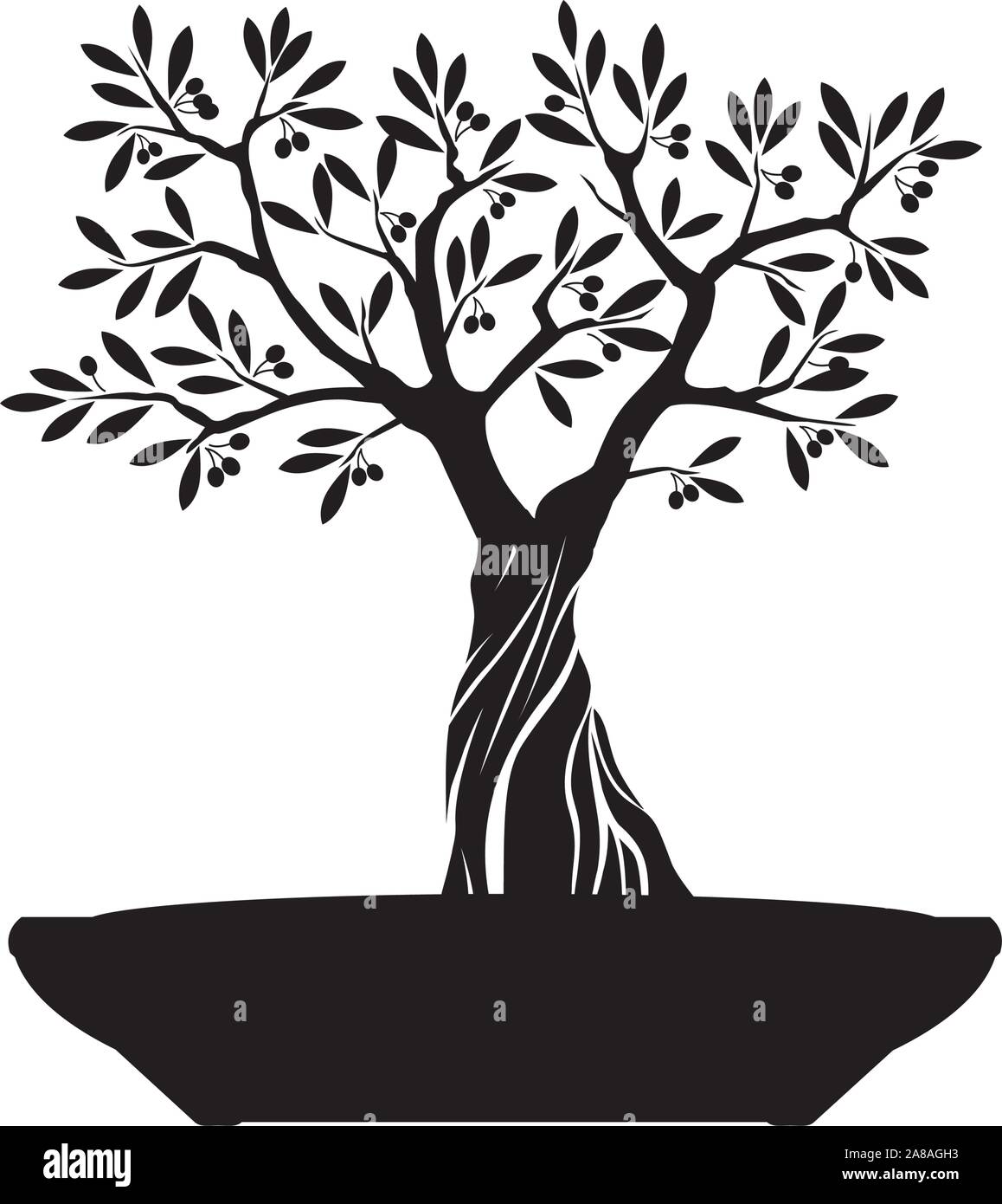 Black Isolated Bonsai Tree on white background. Vector Illustration and ...