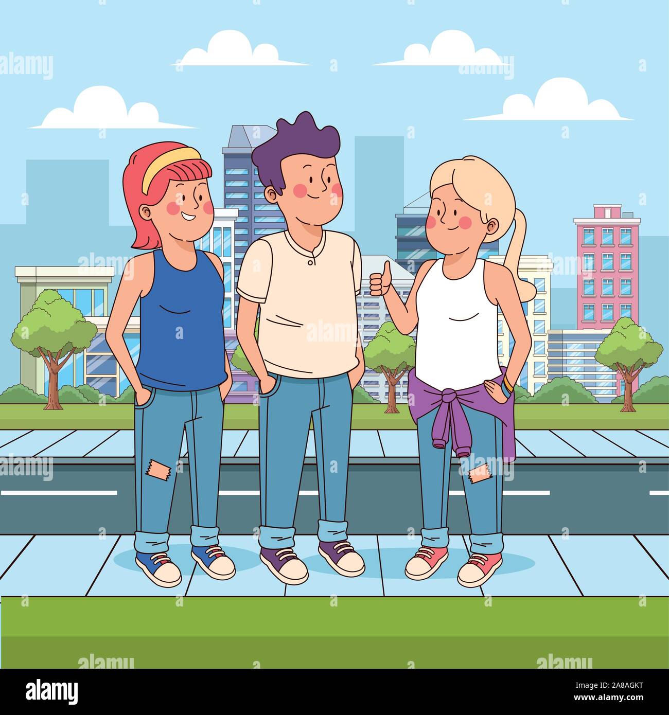 cartoon teenager friends in the street Stock Vector Image & Art - Alamy