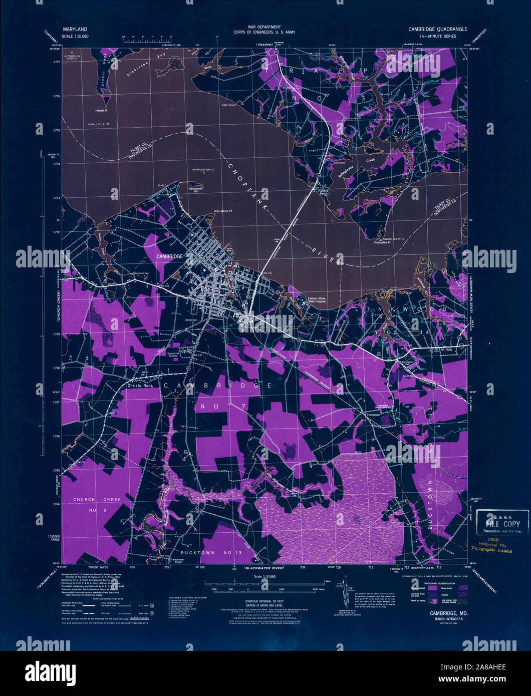 USGS TOPO Map Maryland MD Cambridge 257064 1944 31680 Inverted Stock ...