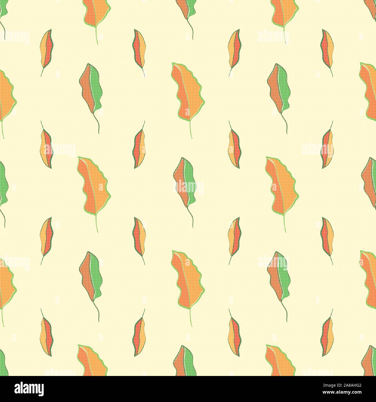 Orange, red and golden leaves in scattered geometric design with subtl ...