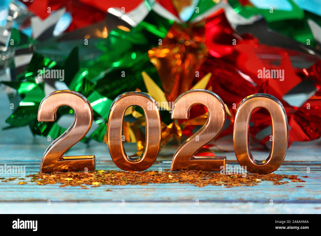 Happy New Year 2020. The number 2020 on blue background Stock Photo - Alamy