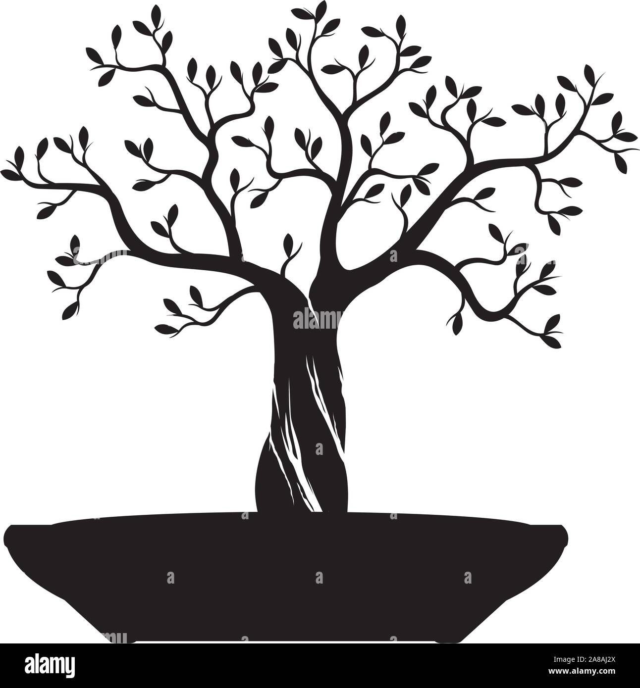 Black Isolated Bonsai Tree on white background. Vector Illustration and ...