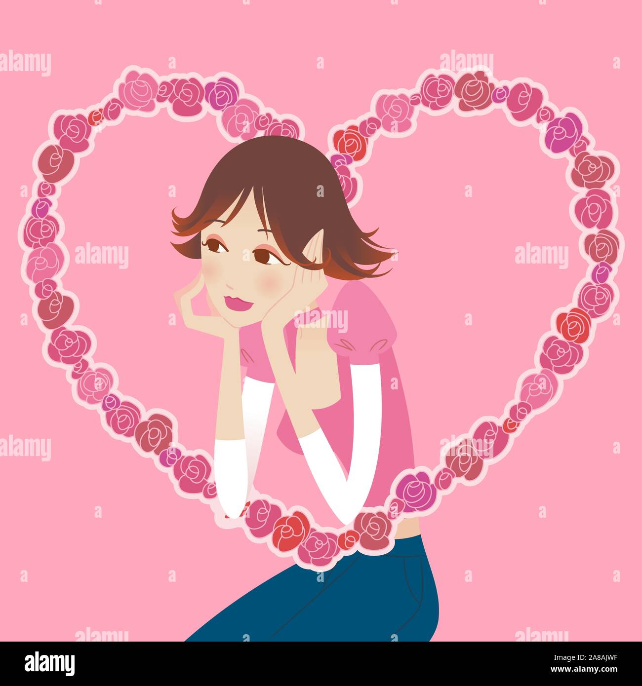 Girl and roses Stock Vector Images - Alamy