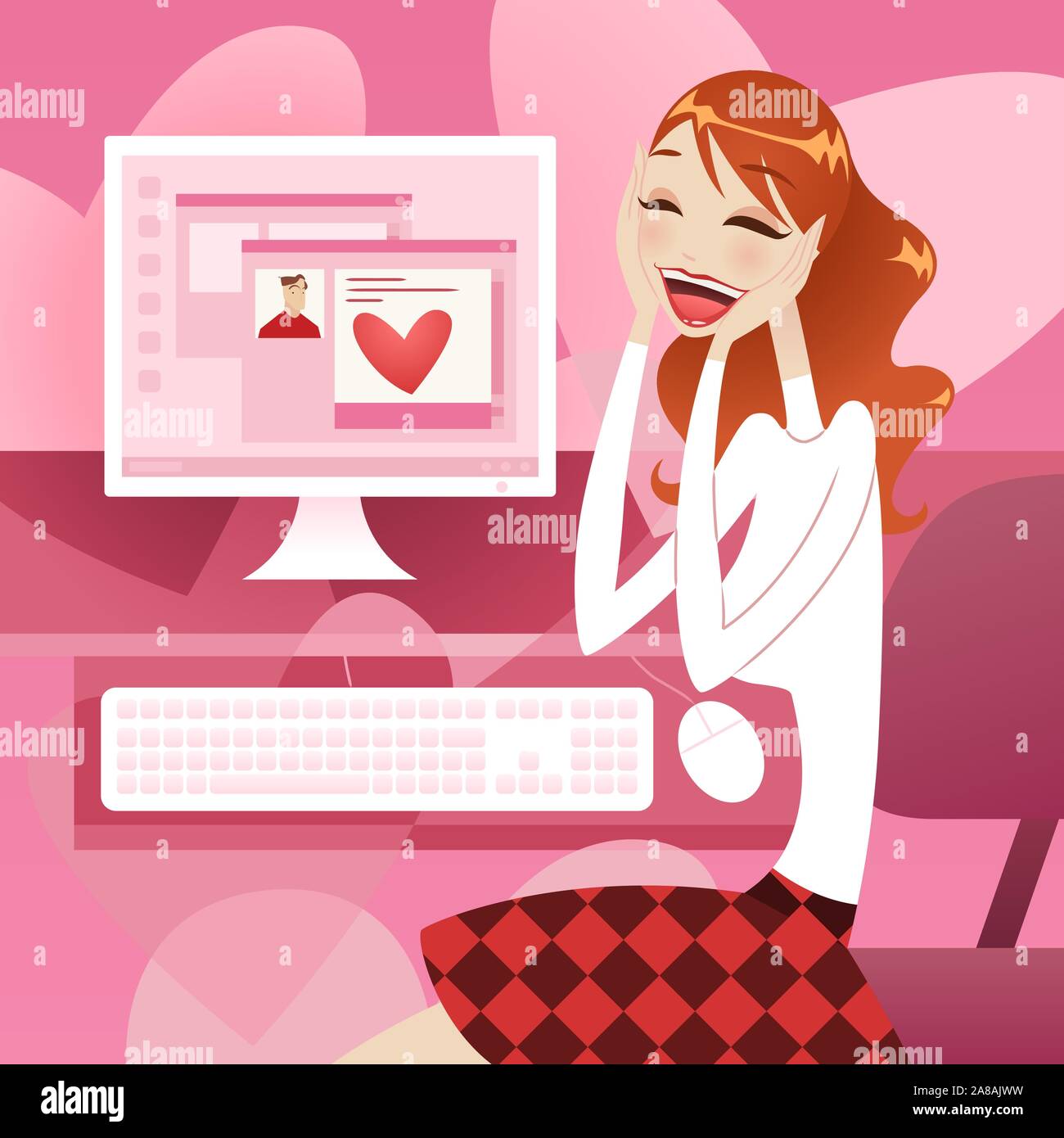 Cartoon Girl recieving a love message Stock Vector Image & Art - Alamy