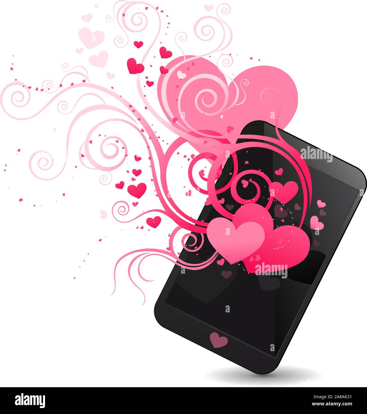 Love feeling smartphone, with beautiful pink hearts in different sizes ...
