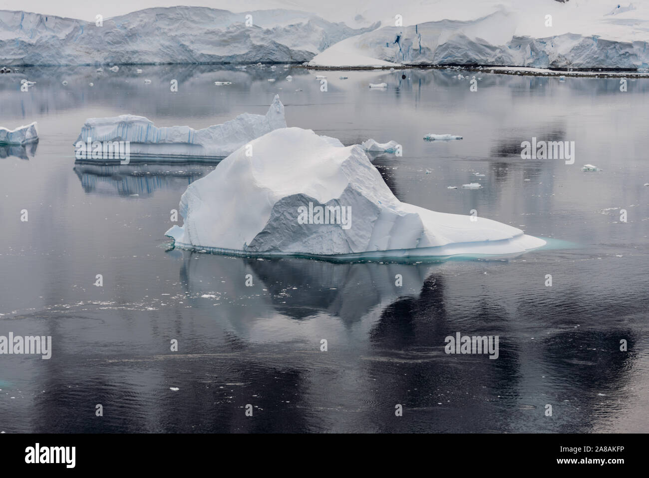 Antarctic seascape with icebergs and reflection Stock Photo - Alamy