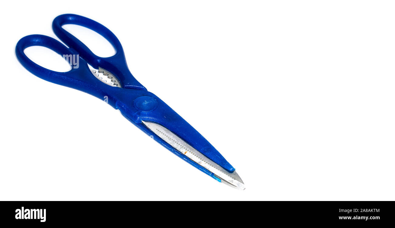 Blue scissors isolated on white background Stock Photo - Alamy