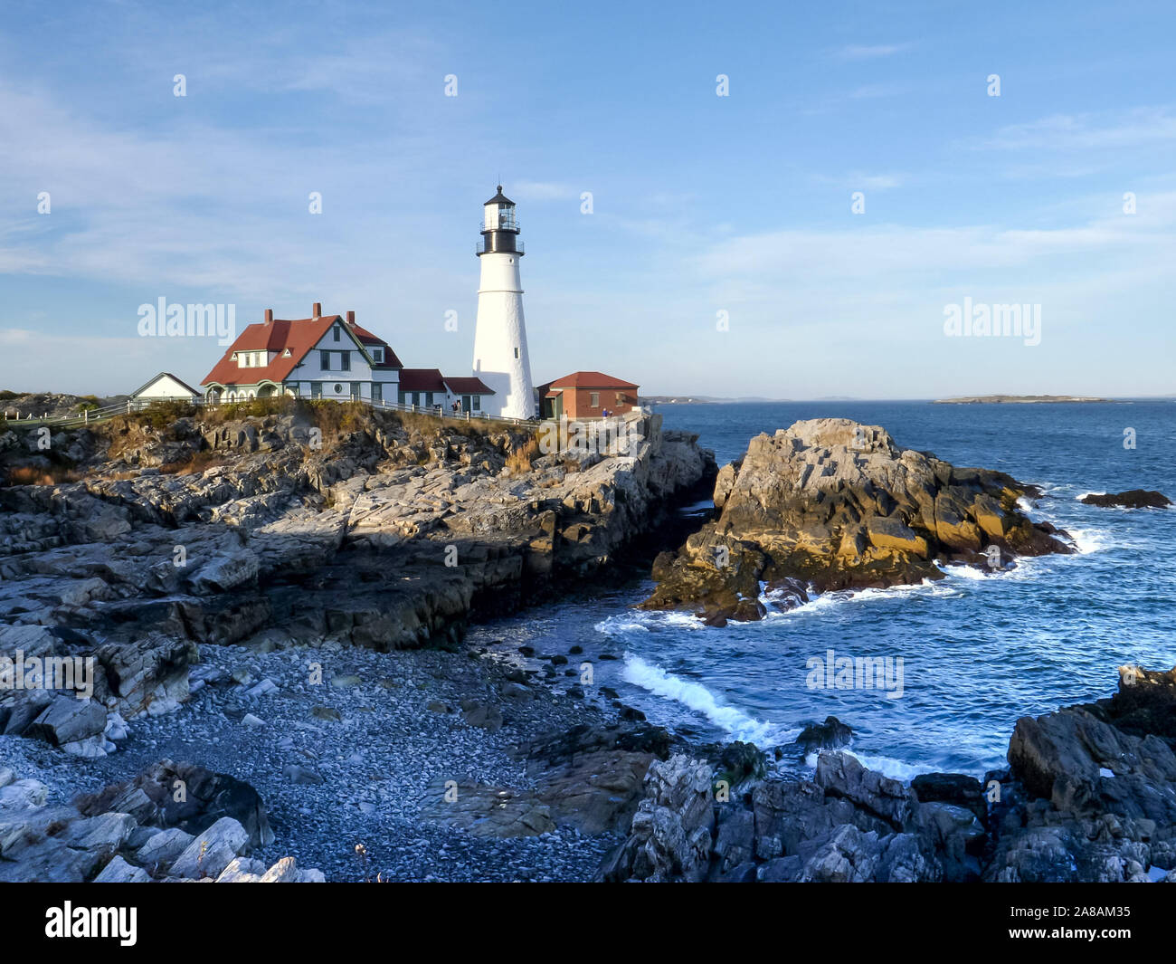 afternoon view of cape elizabeth lighthouse at portland in maine Stock ...