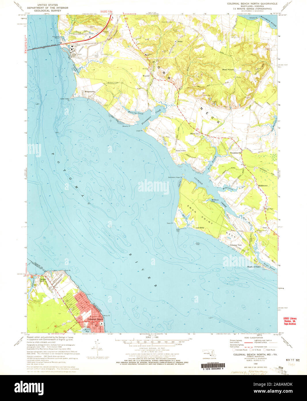 USGS TOPO Map Maryland MD Colonial Beach North 256187 1968 24000 Stock ...
