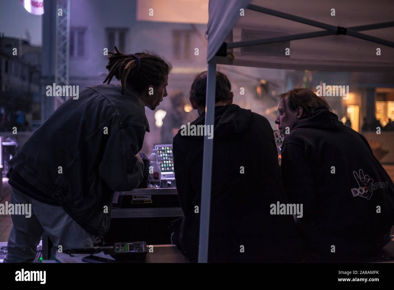 Audio mixing backstage operators Stock Photo - Alamy