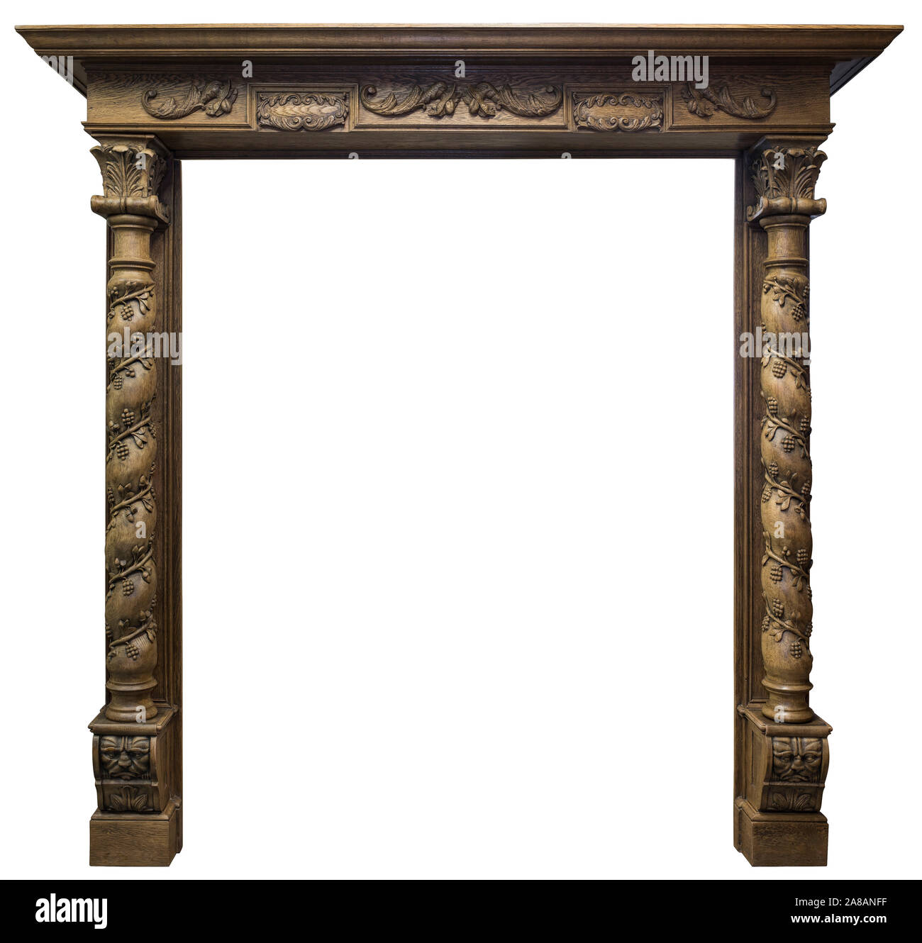 Large Size Oak Wood fireplace portal isolated on white background Stock ...