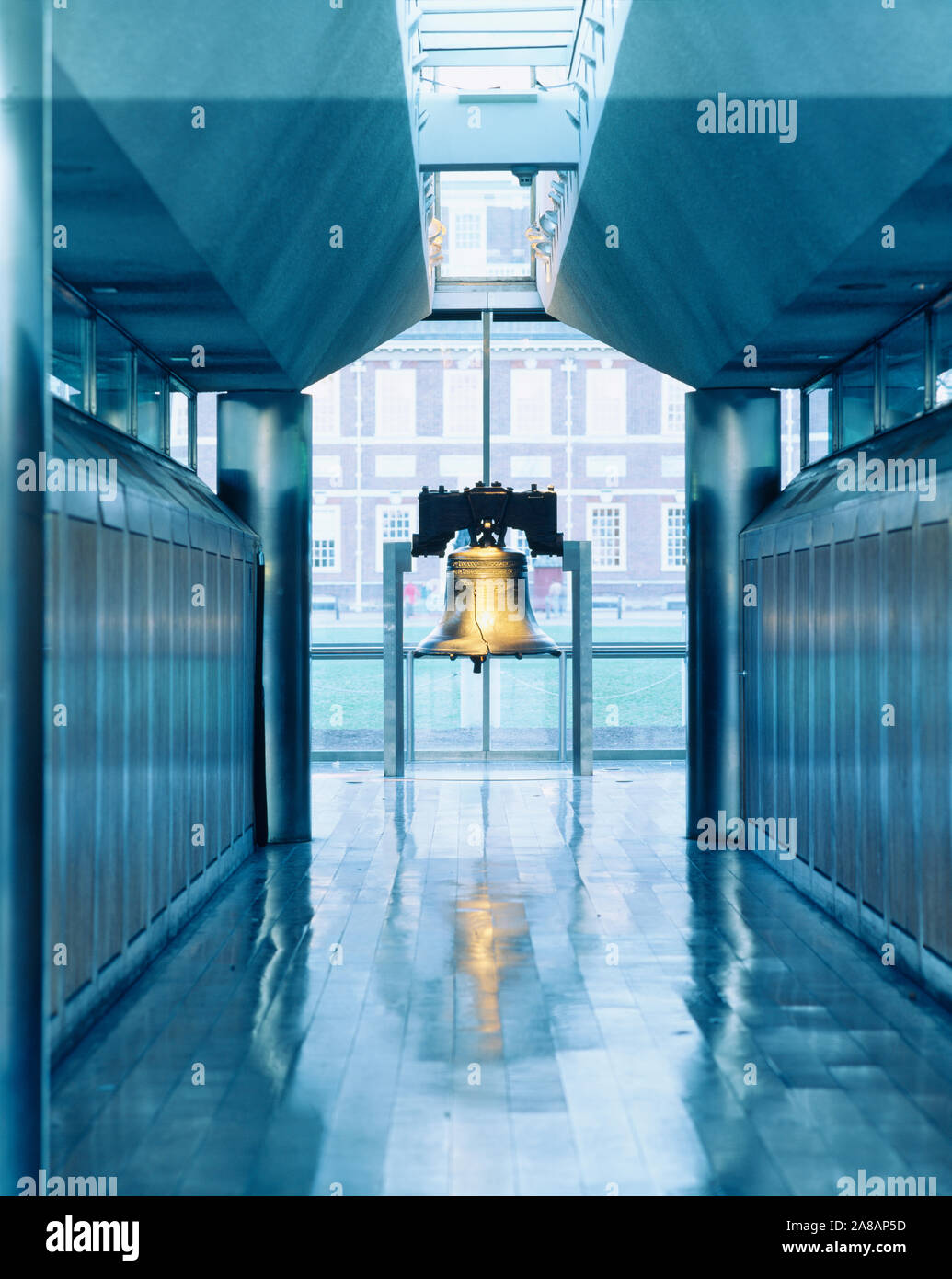 Liberty bell hanging in a corridor, Independence Hall, Philadelphia ...