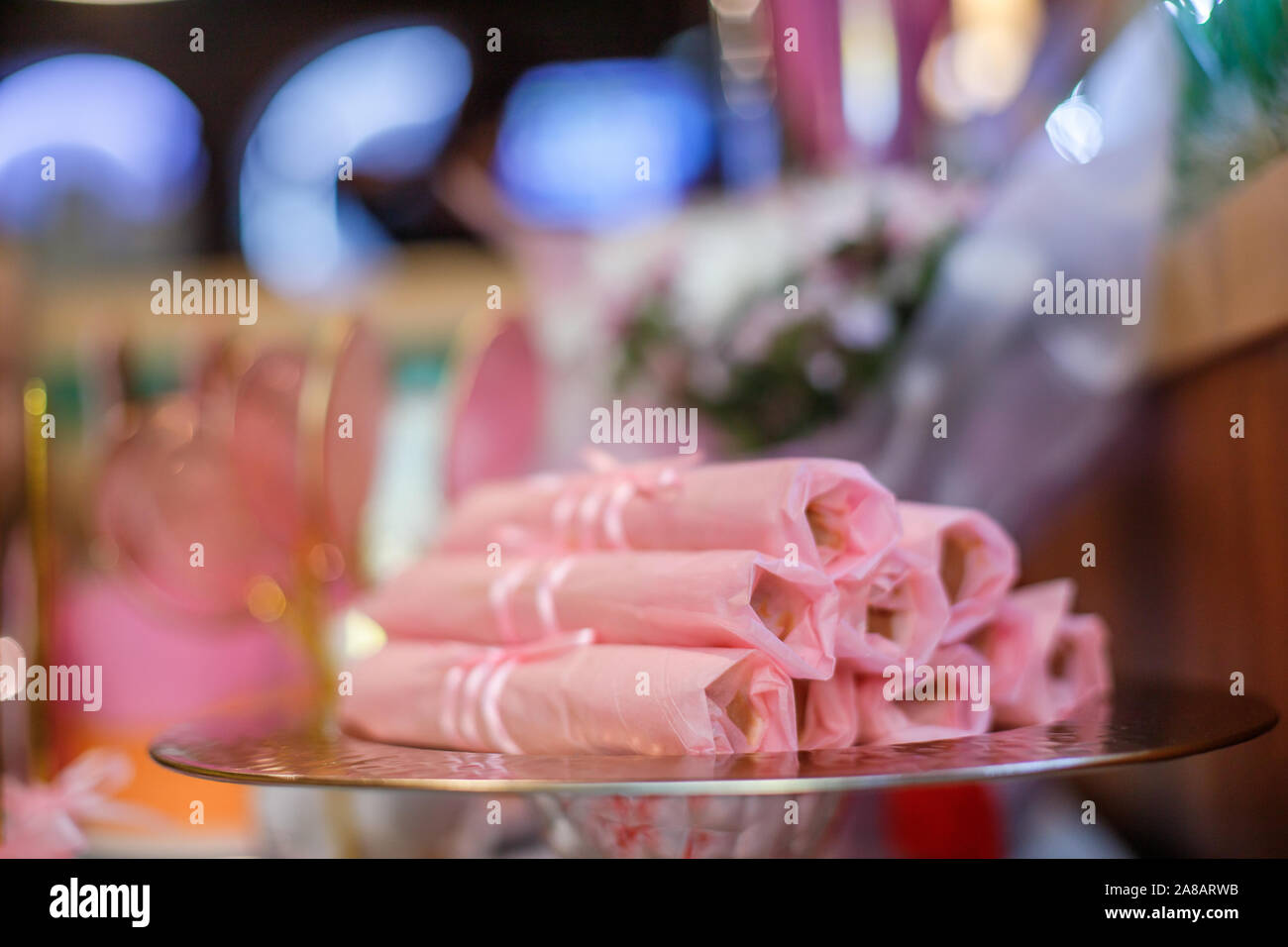 Sweets wrapped in a pink straw. Candy Bara s decor for girls s birthday ...