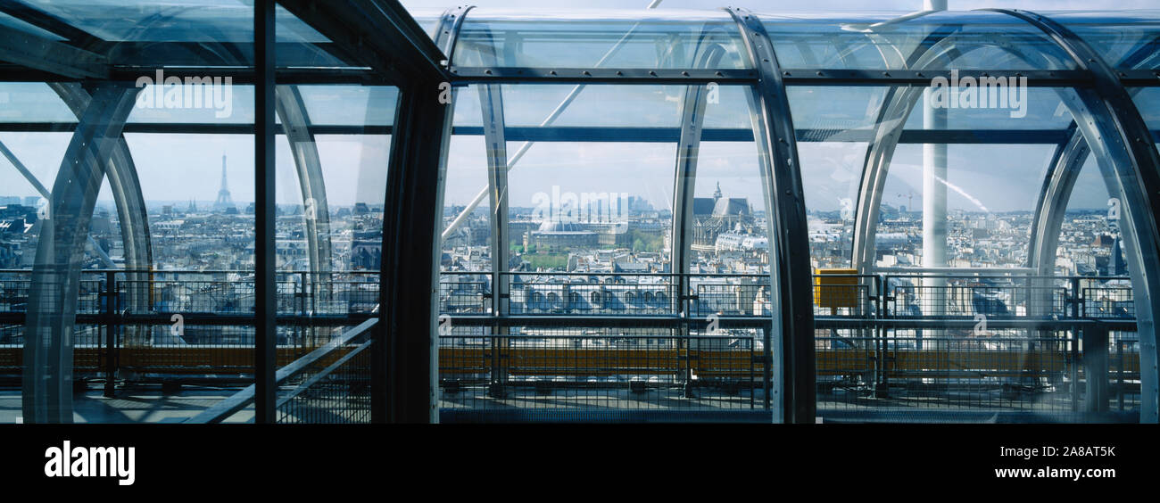 Elevated walkway in a museum, Pompidou Centre, Beauborg, Paris, France ...