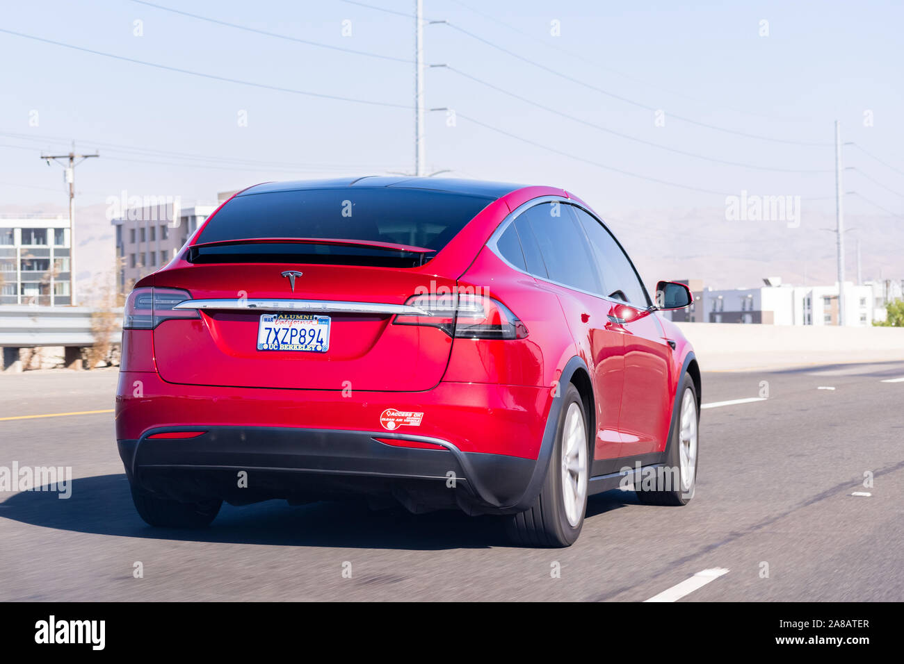 Oct 27, 2019 San Jose / CA / USA - Tesla Model X travelling on the ...
