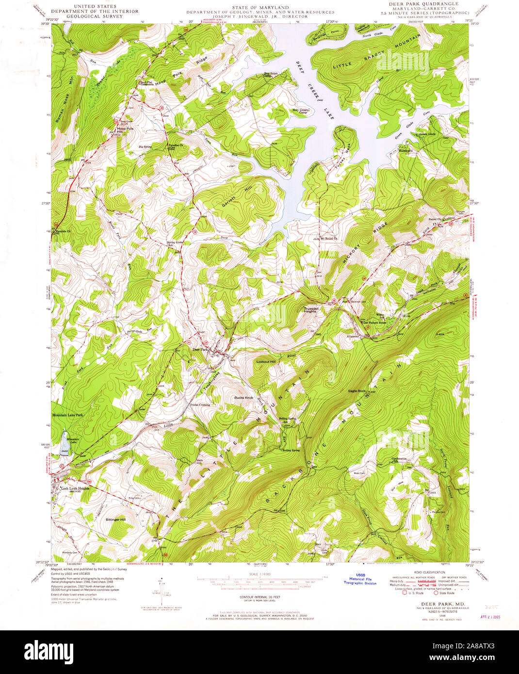 USGS TOPO Map Maryland MD Deer Park 256239 1948 24000 Stock Photo - Alamy