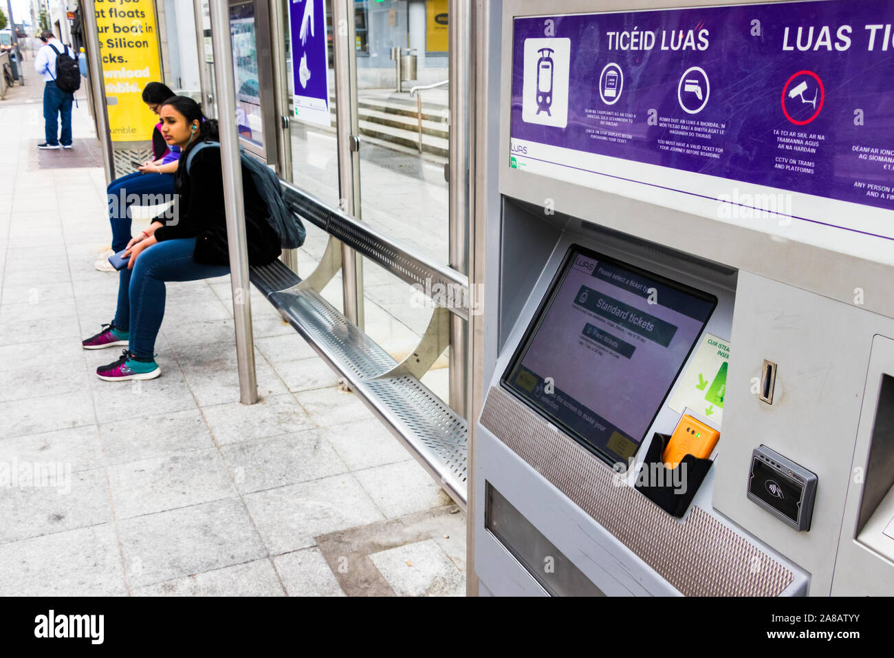 The tram Luas ticket machine at a station in Dublin, Ireland Stock ...