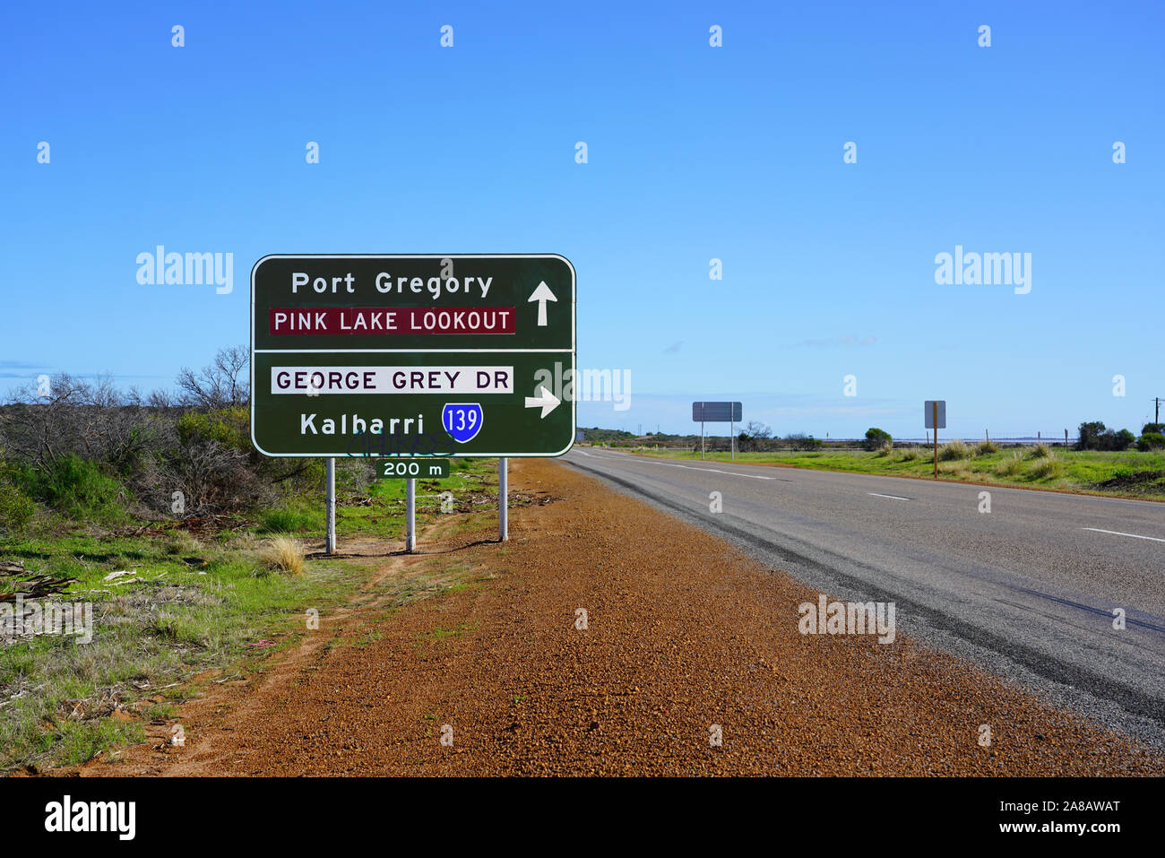 PORT GREGORY, AUSTRALIA -6 JUL 2019- View of a road sign for Port ...