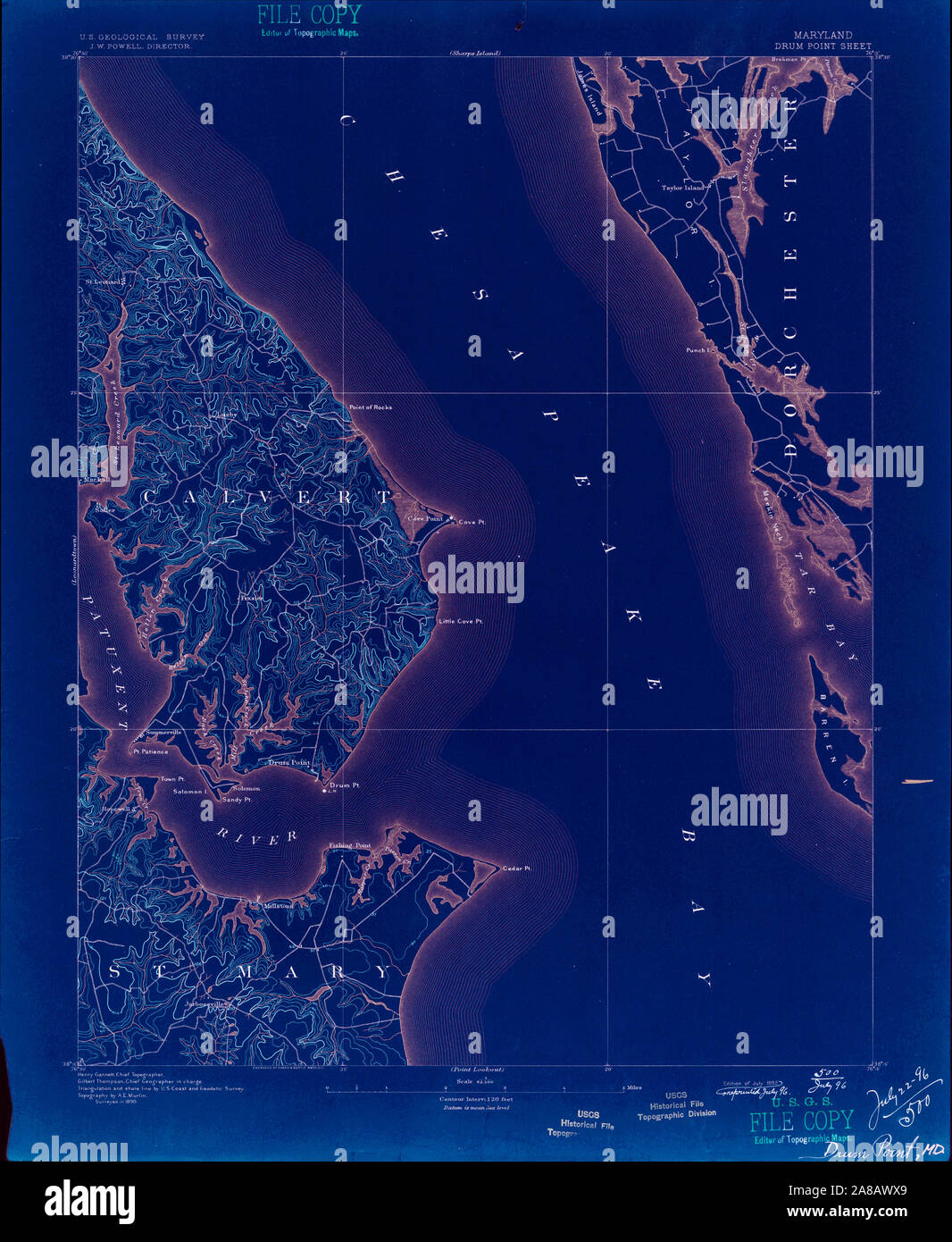 USGS TOPO Map Maryland MD Drum Point 257351 1892 62500 Inverted Stock ...