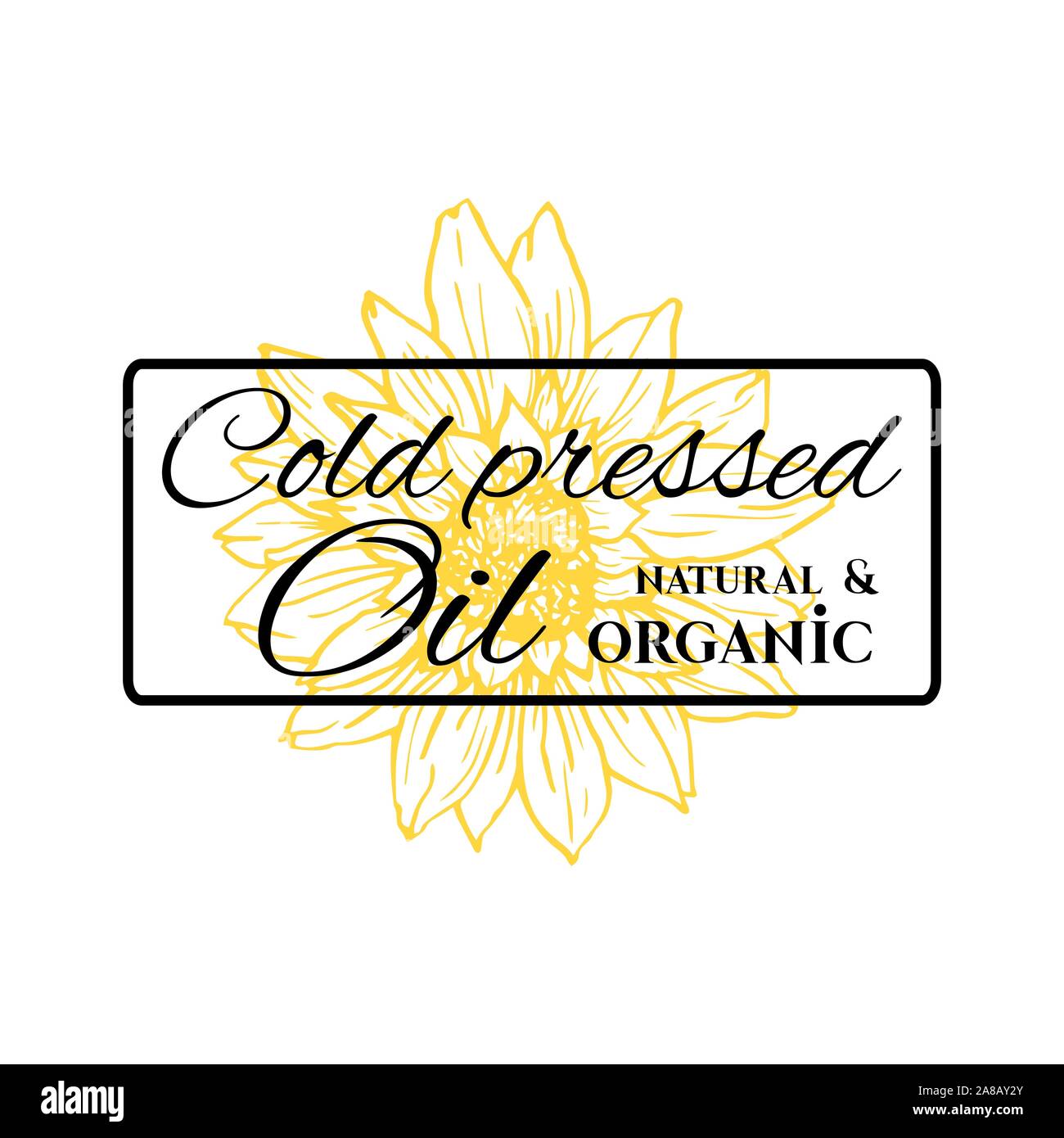 Natural and organic sunflower oil vector hand drawn logo template ...