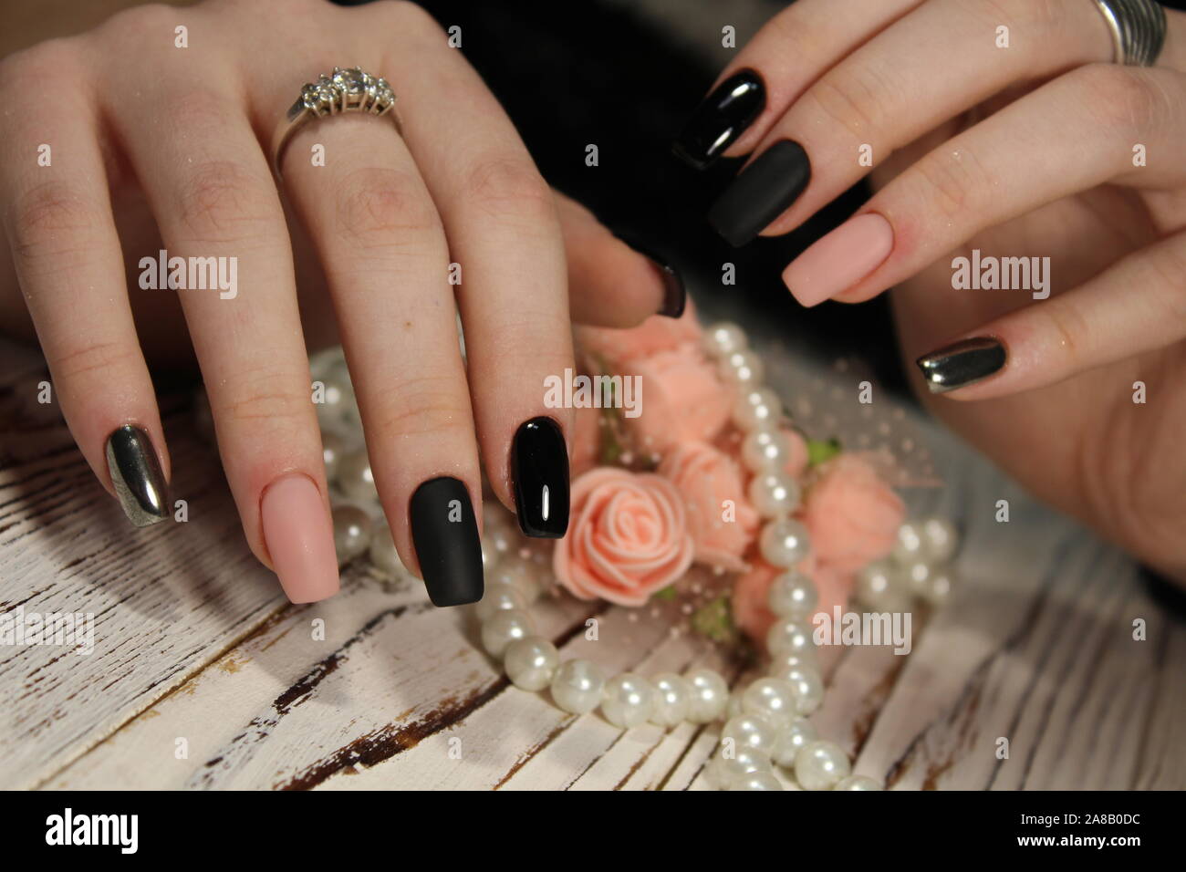 Closeup photo of a beautiful female hands with elegant manicure Stock ...