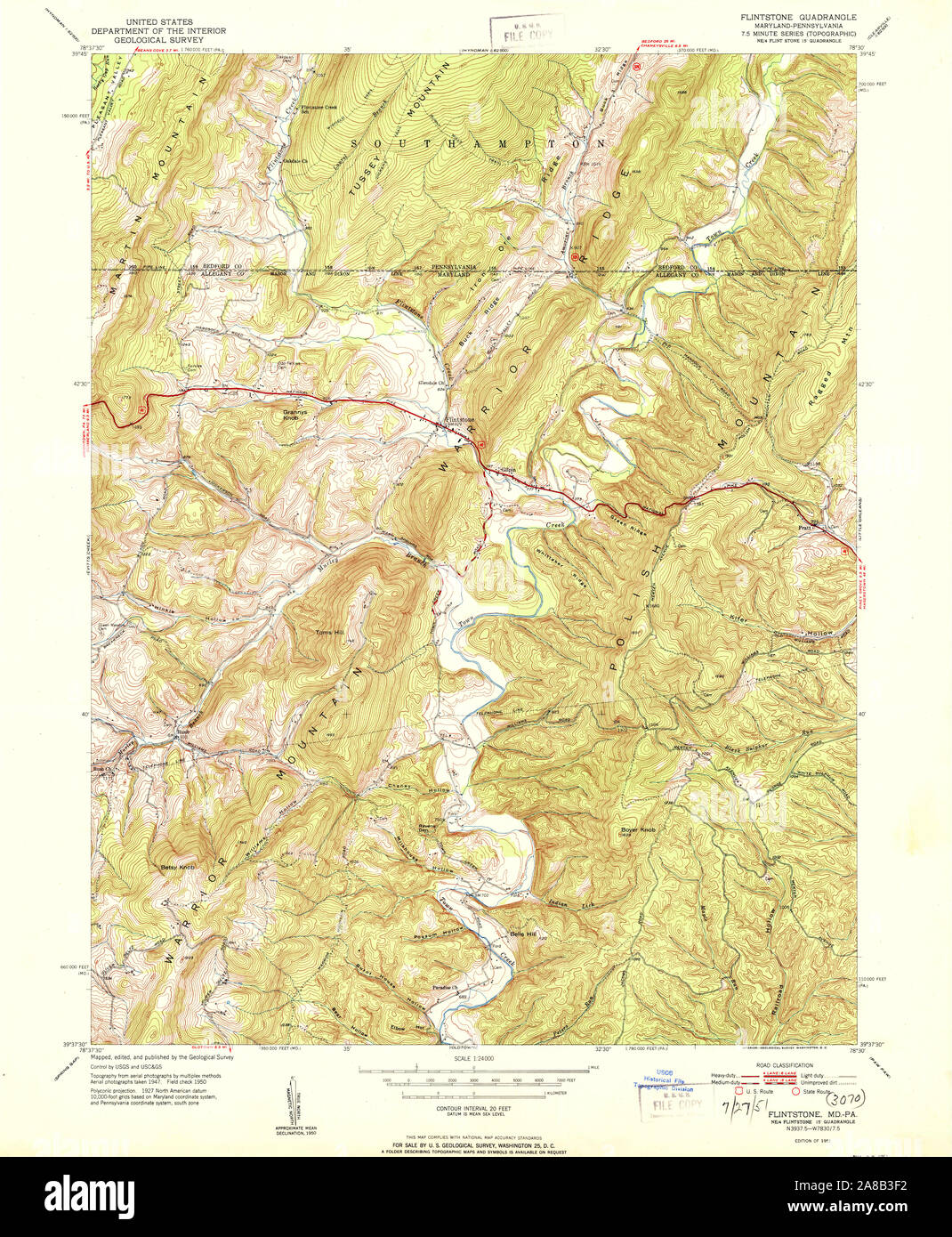 USGS TOPO Map Maryland MD Flintstone 256313 1951 24000 Stock Photo - Alamy