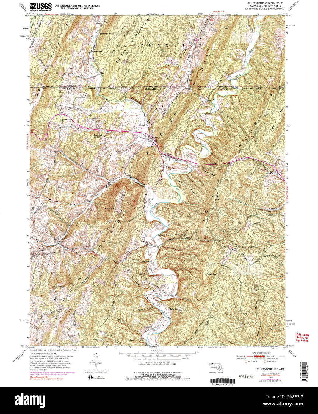 USGS TOPO Map Maryland MD Flintstone 256316 1950 24000 Stock Photo - Alamy