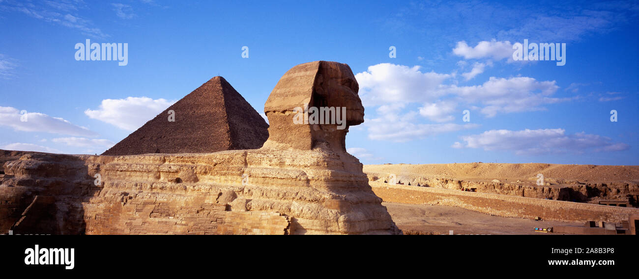 Sphinx in front of a pyramid, Great Pyramid, Giza, Cairo, Egypt Stock ...