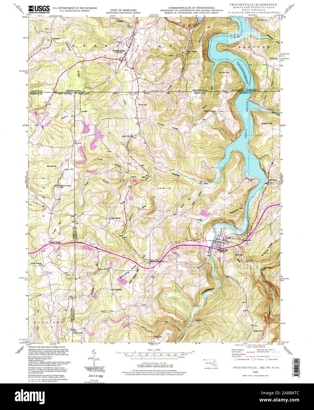 USGS TOPO Map Maryland MD Friendsville 256337 1993 24000 Stock Photo ...