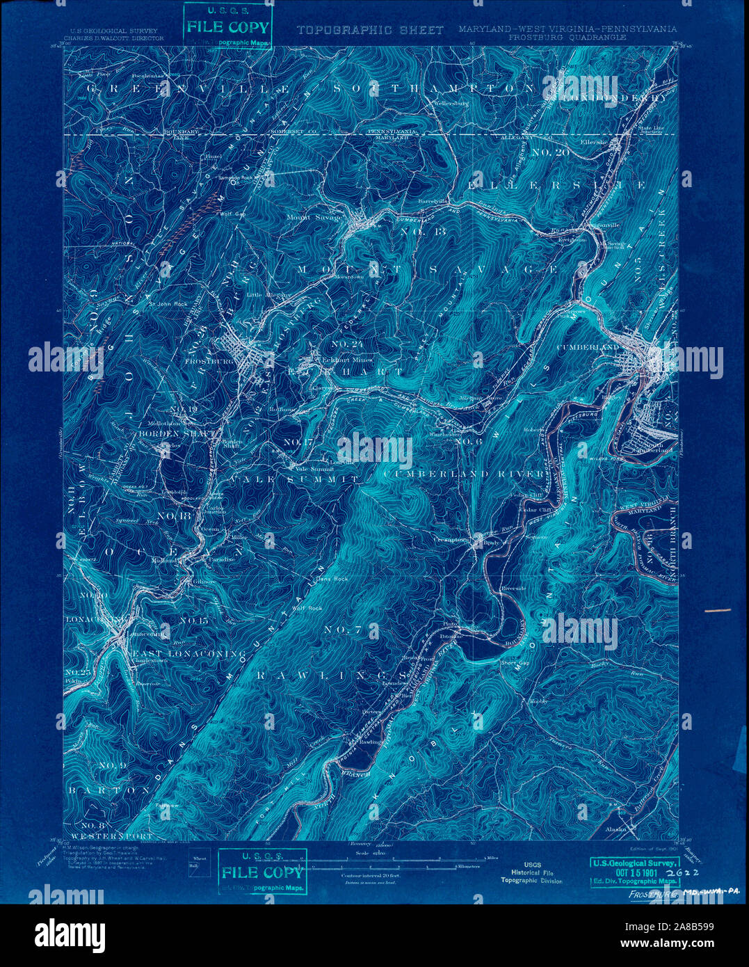 USGS TOPO Map Maryland MD Frostburg 257409 1901 62500 Inverted Stock ...