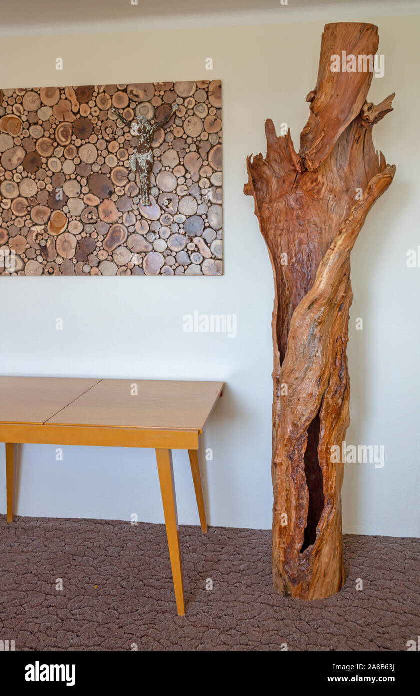 The big modern old wood decorative cherry tree sculpture - turnk Stock ...
