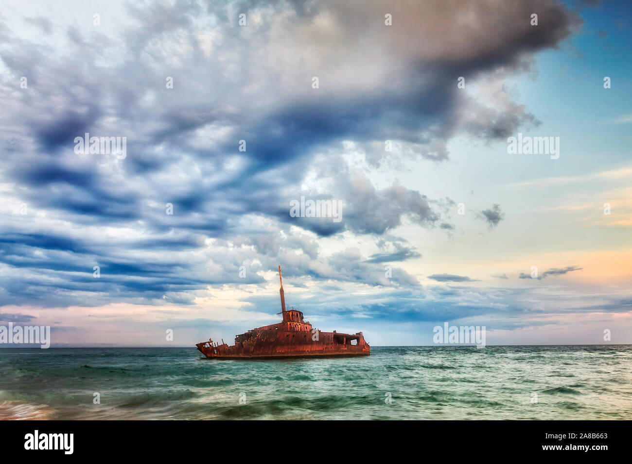 Shipwreck of cagro ship Sygna near Newcastle in Australia ashore of ...