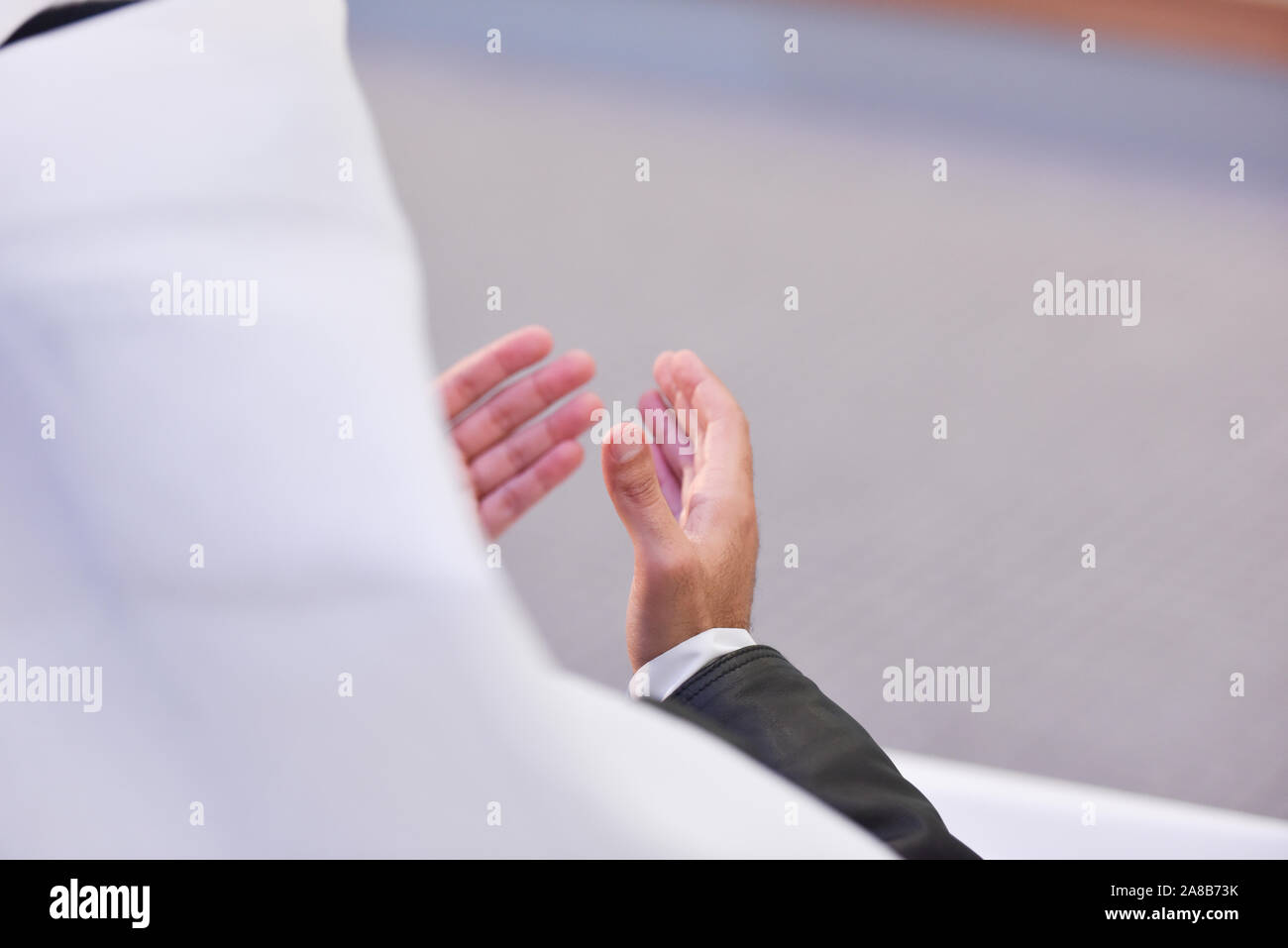 Elderly Muslim Arabic man praying during islamic conference Stock Photo ...