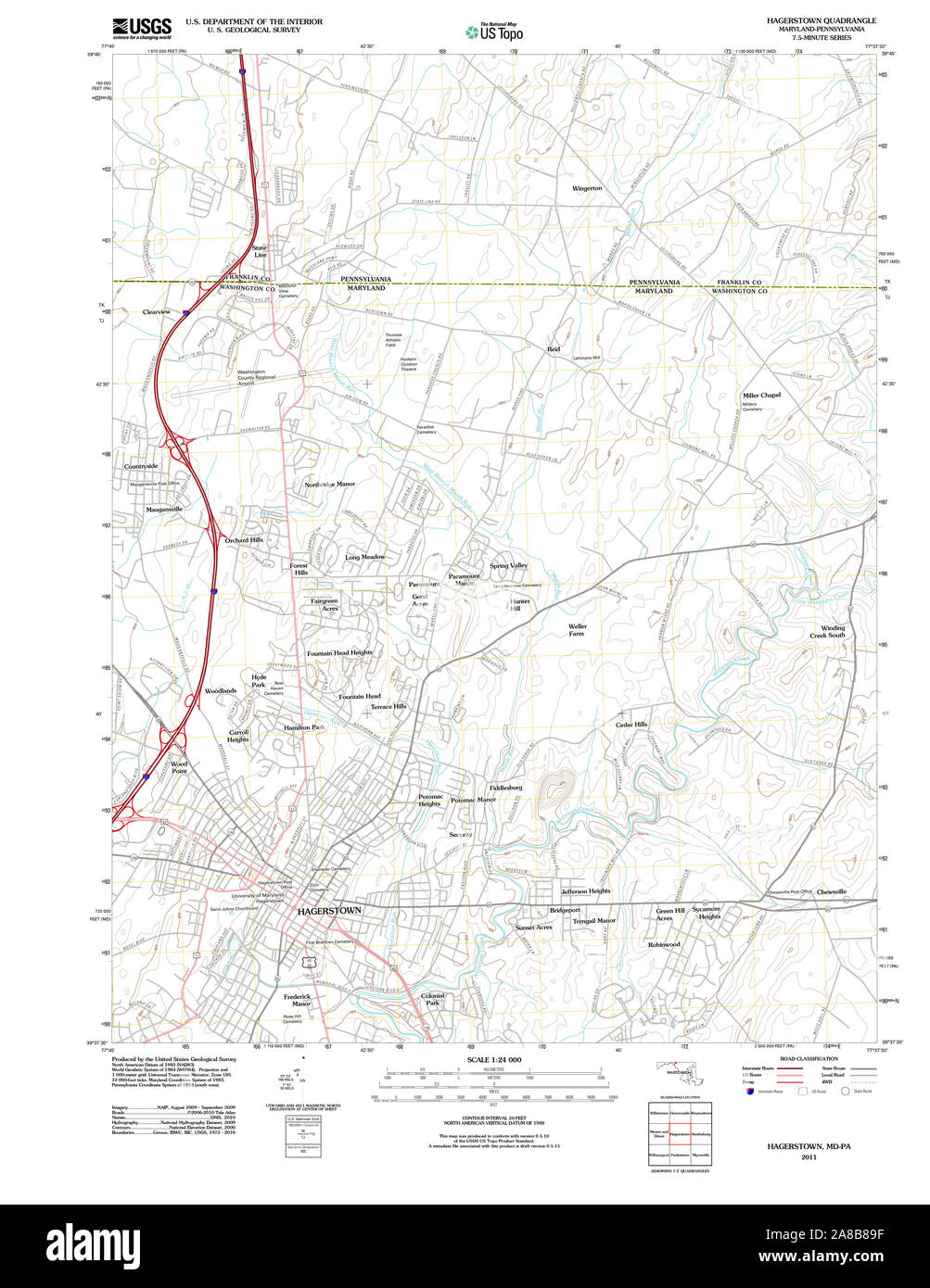 USGS TOPO Map Maryland MD Hagerstown 20110624 TM Stock Photo - Alamy