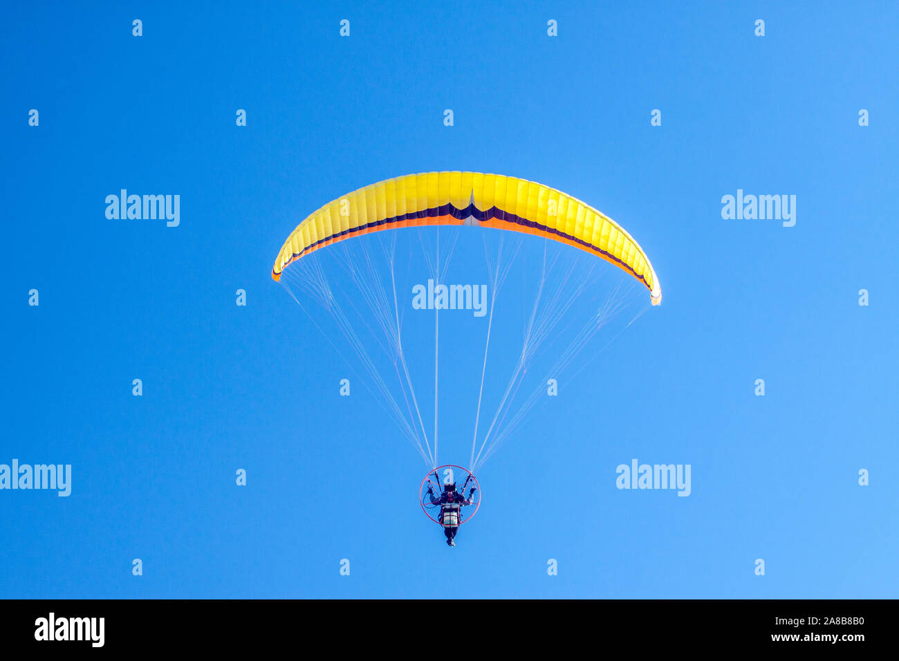 Para glider with the engine flying in the high skies with the sense of ...