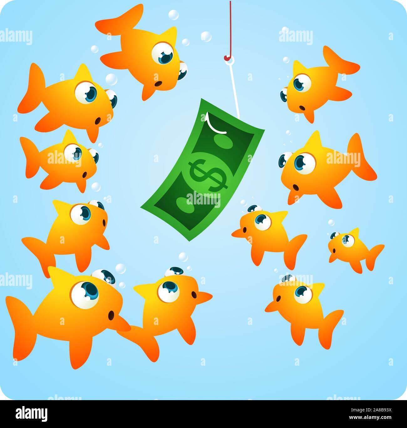 Fishing looking at Money in a hook vector illustration cartoon Stock ...