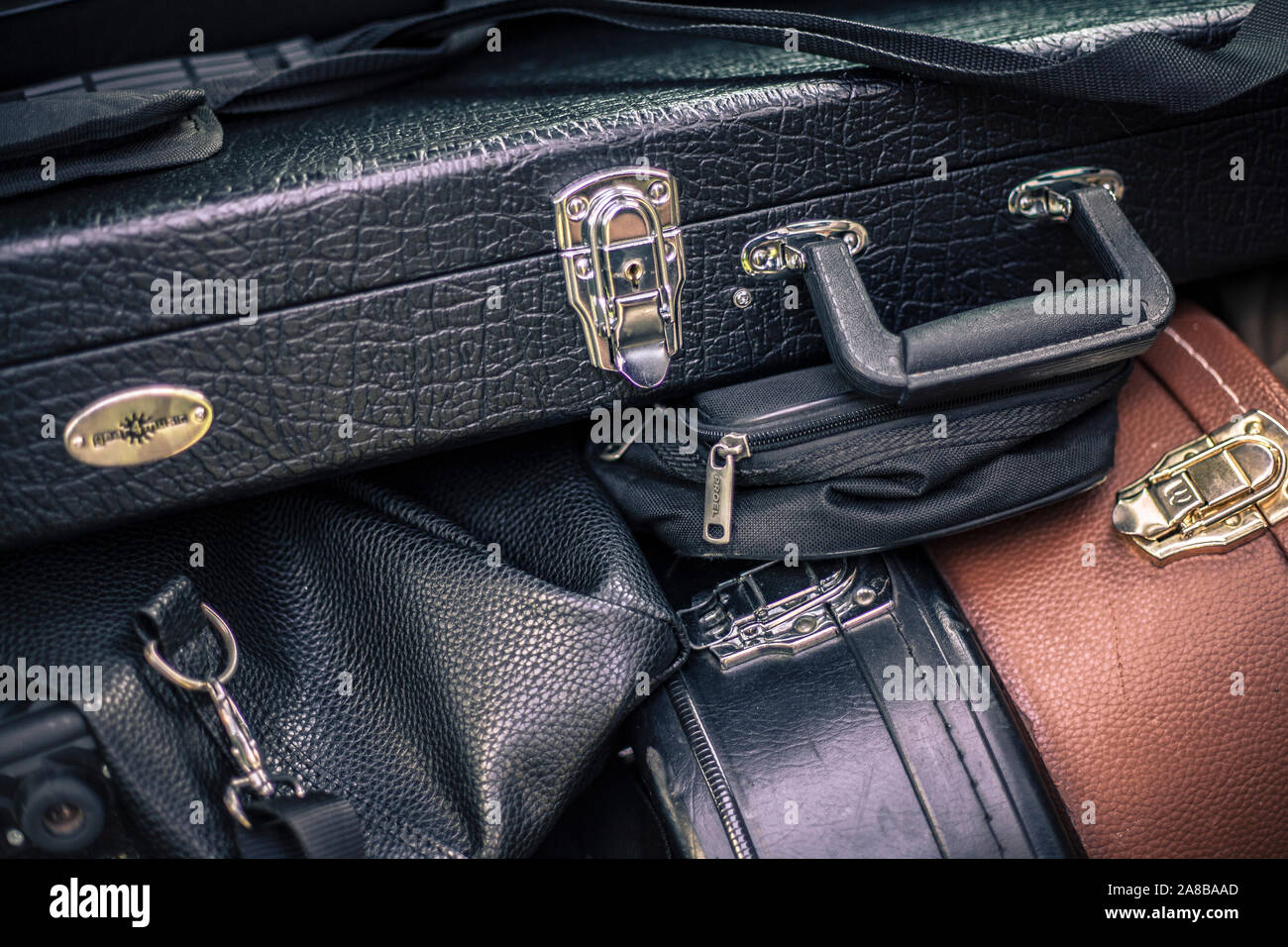 Detail of the suitcase carrying musical instrumets Stock Photo - Alamy