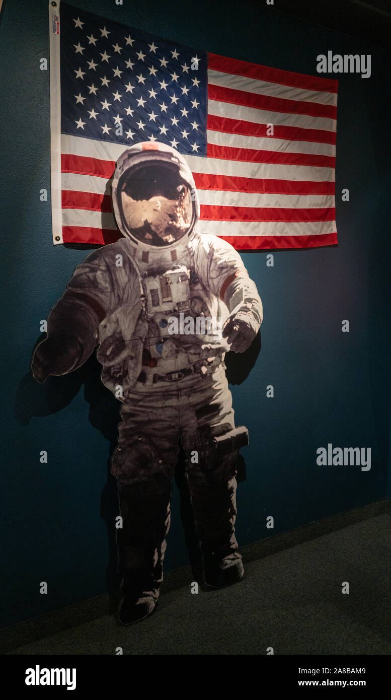 Cut out of astronaut with American flag in the background at Meteor ...