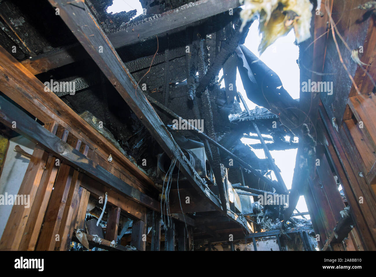 Ruins of a destroyed residence after a house fire in the parts Stock ...