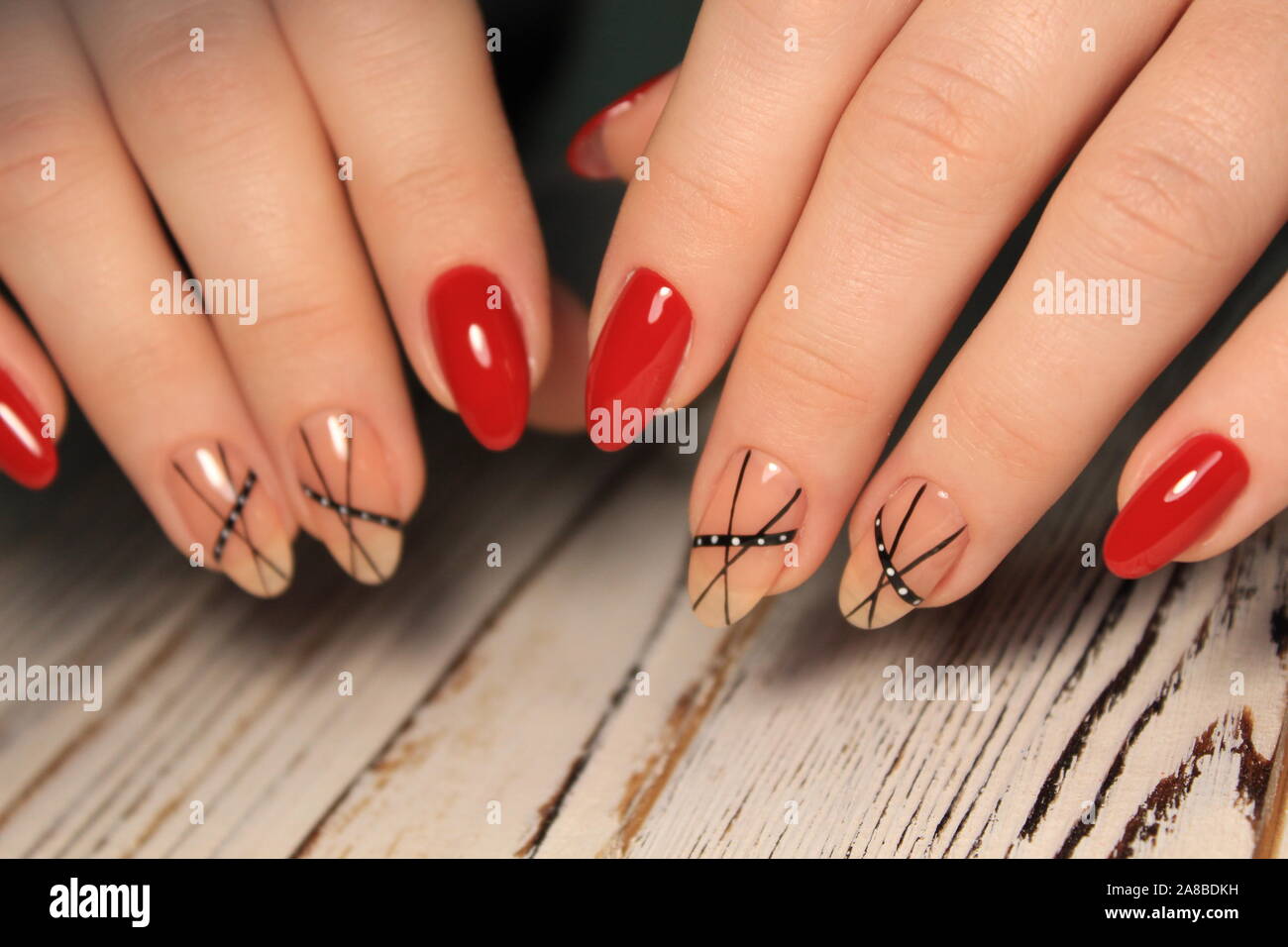 stylish red manicure Stock Photo - Alamy