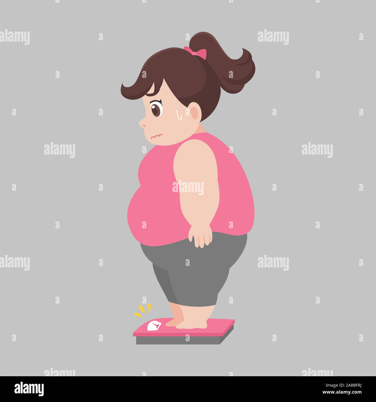 Big Fat woman standing on electronic scales for weight Body weight ...
