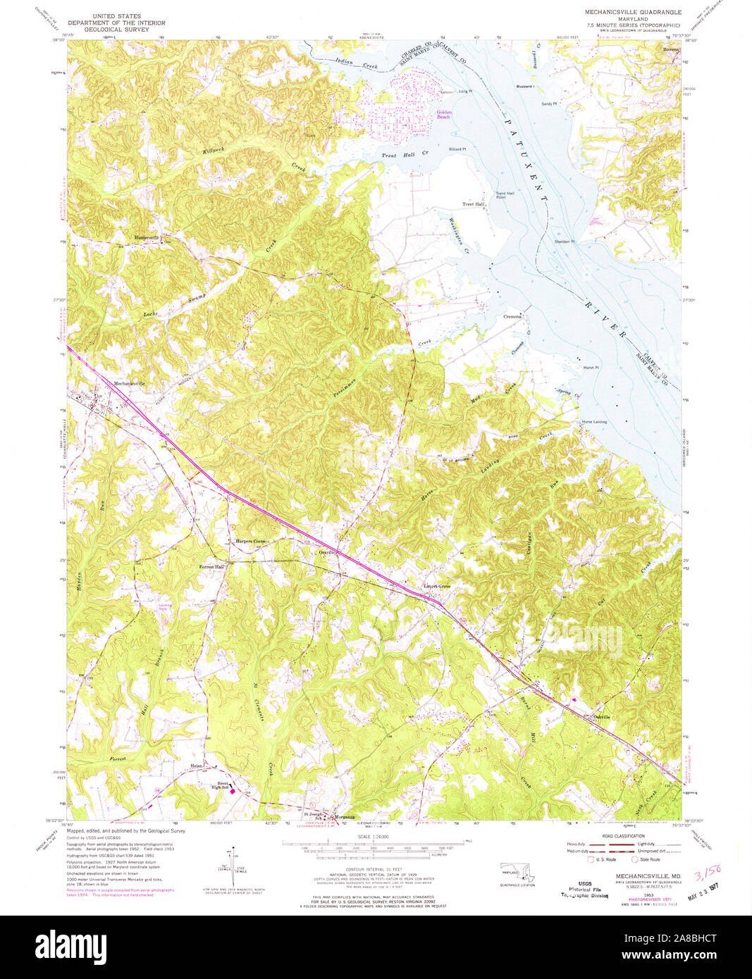 USGS TOPO Map Maryland MD Mechanicsville 256588 1953 24000 Stock Photo ...
