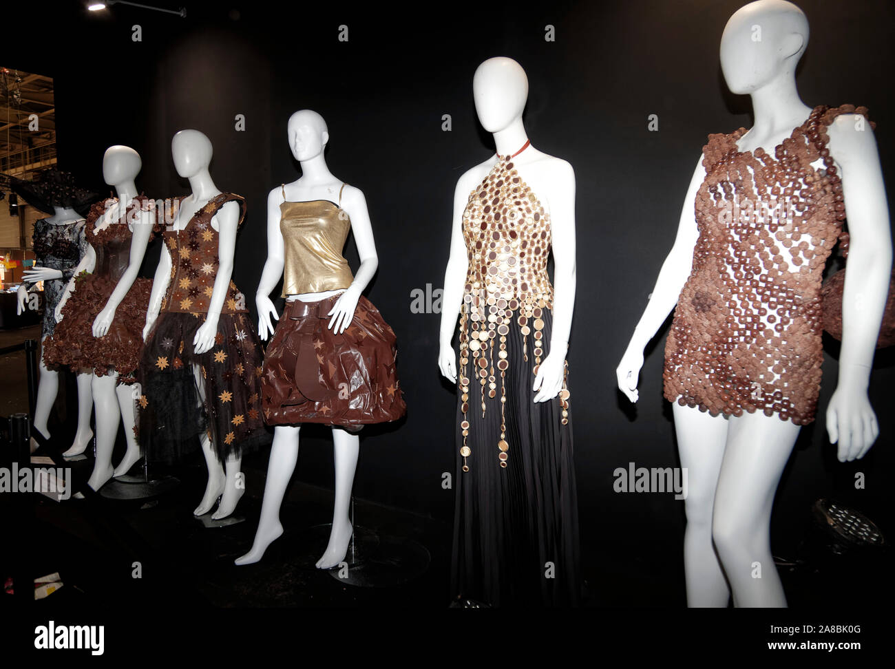 Paris, France. 2th Nov, 2019. Exposed chocolate dresses at the 25th ...