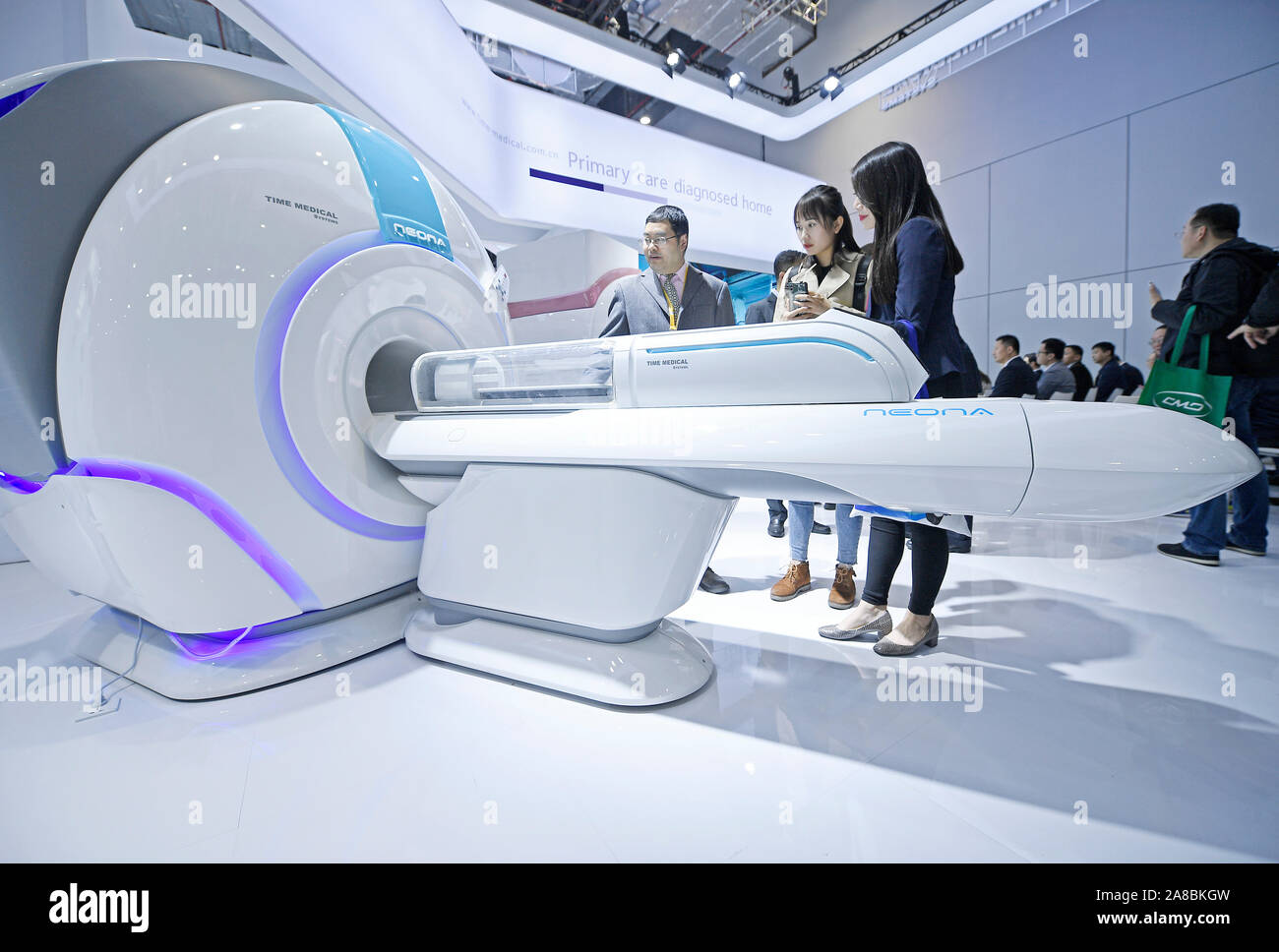 Shanghai, China. 7th Nov, 2019. Visitors learn about a pediatric MRI ...
