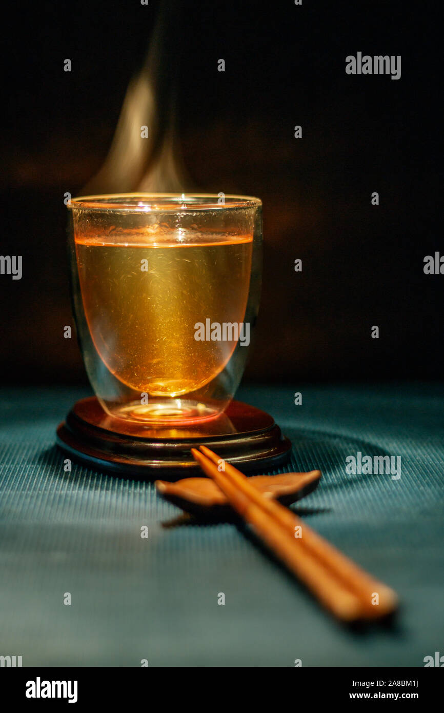 hot healthy drink Hot Tea clear Japanese tea in a glass elegant with ...