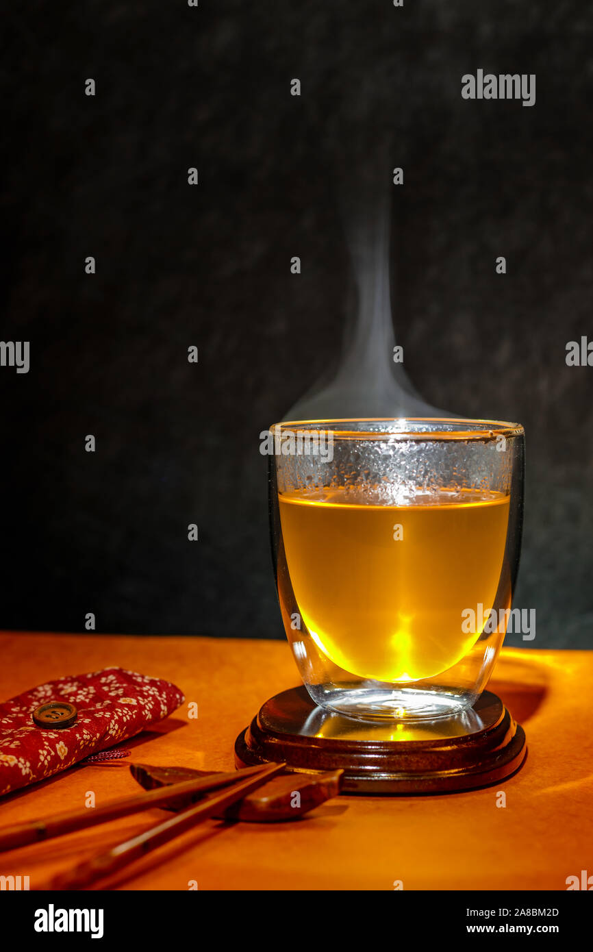 hot healthy drink Hot Tea clear Japanese tea in a glass elegant with ...