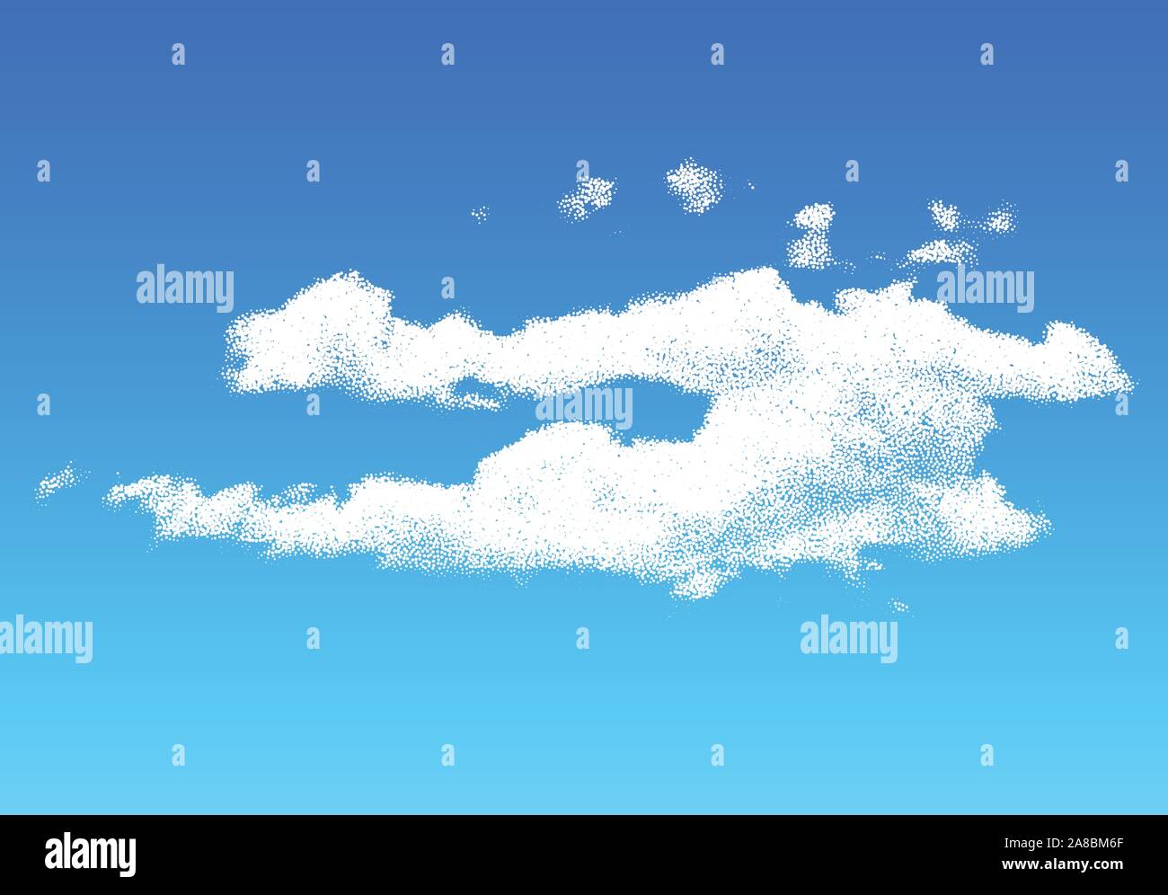 Cloud made of scattered dots in the blue sky, realistic dotwork ...