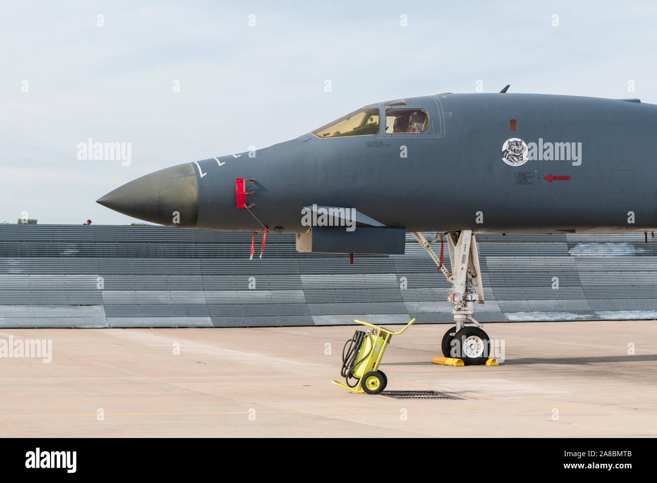 A United States Air Force B-1 Lancer sits on static display at the Star ...