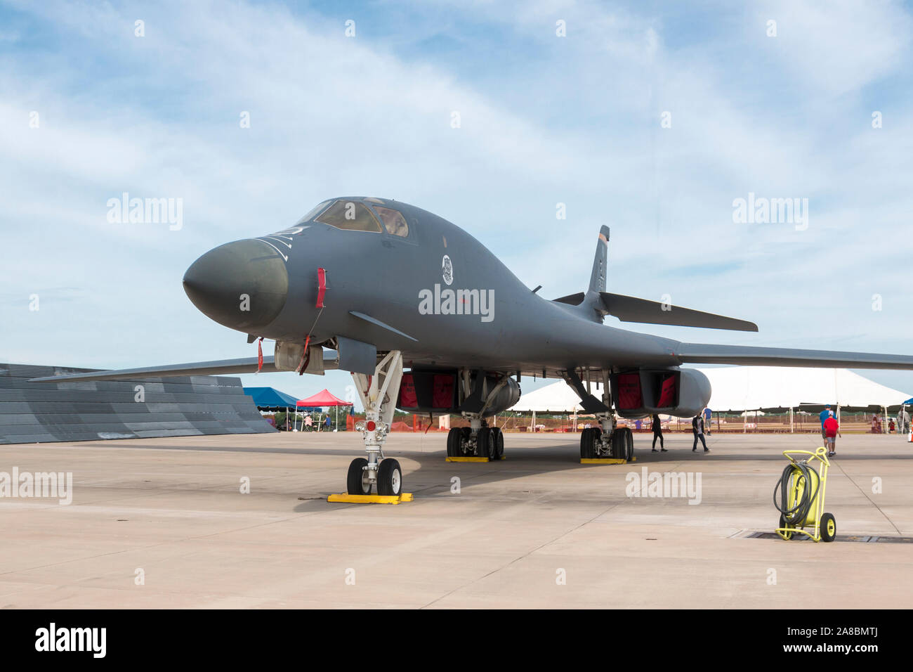 A United States Air Force B-1 Lancer sits on static display at the Star ...