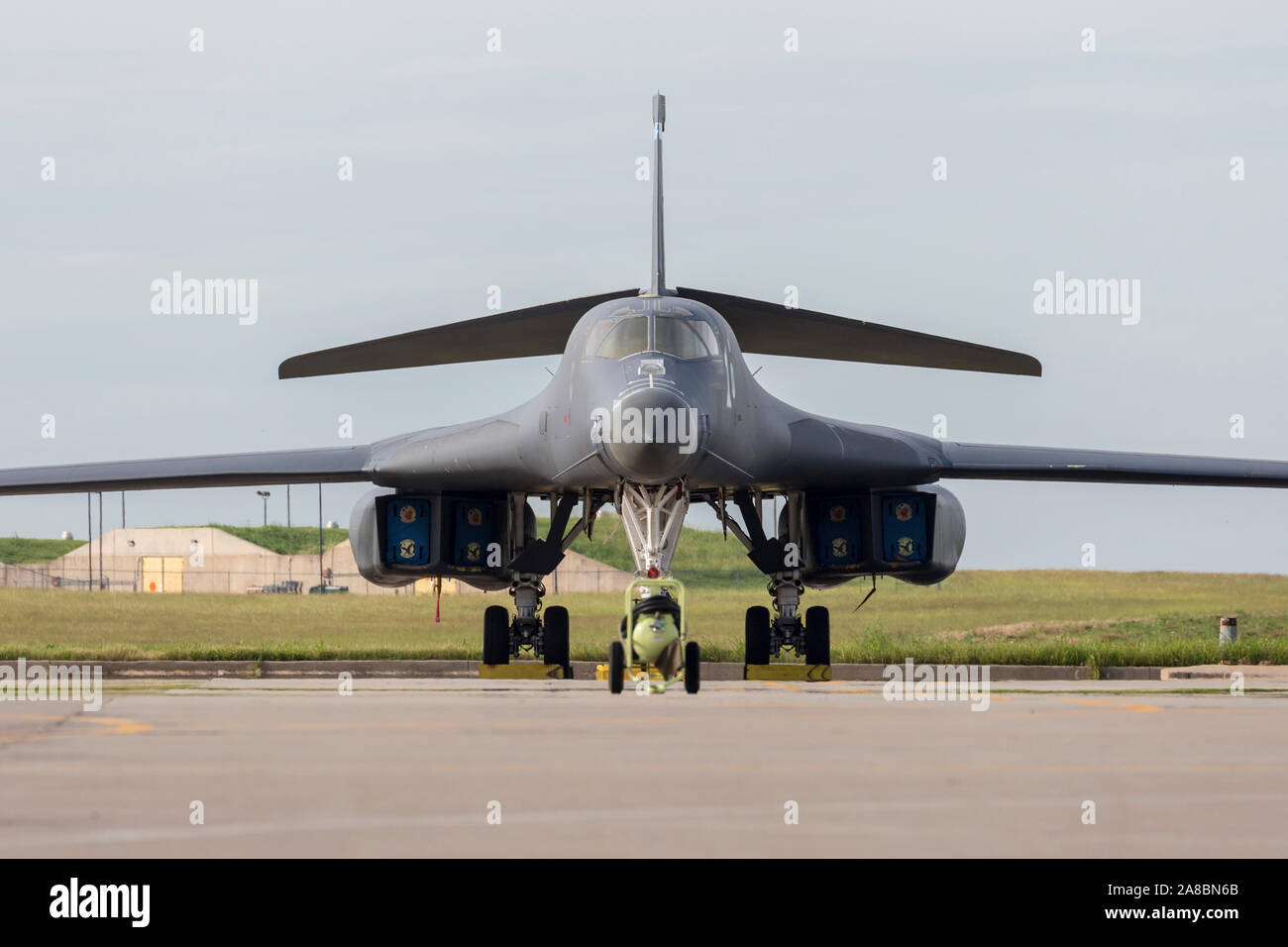 A United States Air Force B-1 Lancer sits on static display at the Star ...
